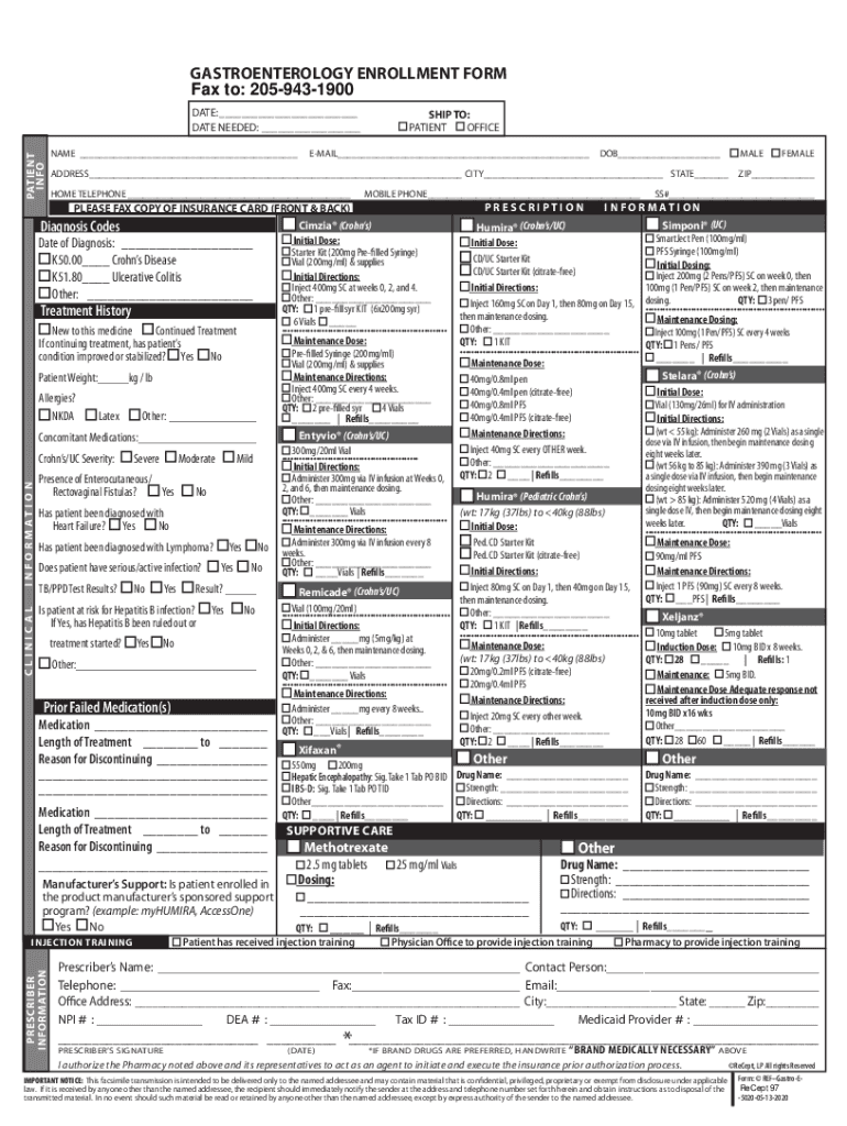 Fillable Online GASTROENTEROLOGY ENROLLMENT FORM Fax to Fax Email Print ...