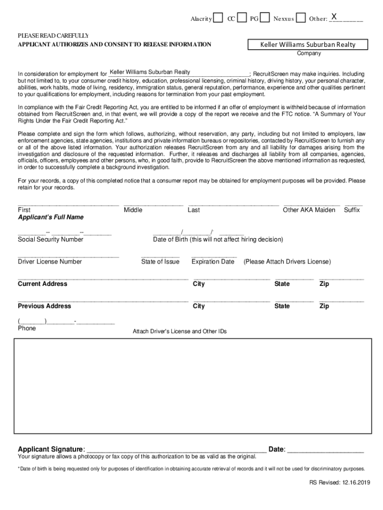 Fillable Online Recruit Screen: Employment Background Check and ... Fax ...