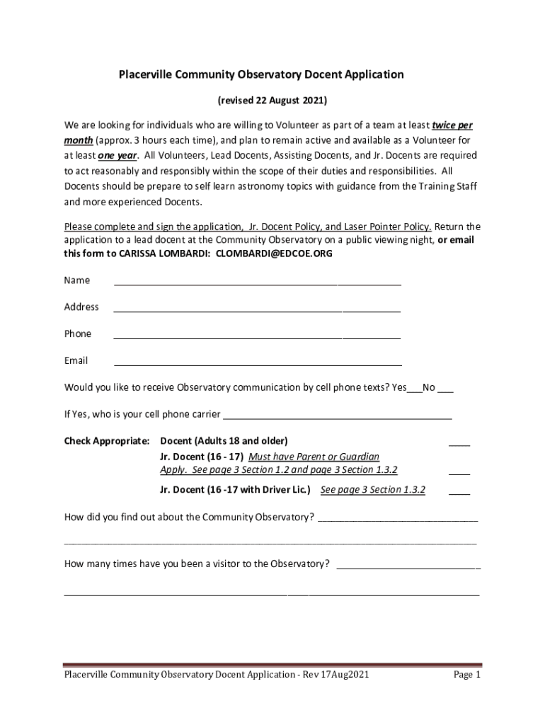 Fillable Online What Is A Docent Fax Email Print Pdffiller