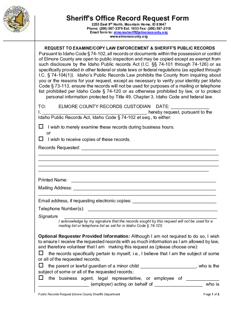 Fillable Online Sheriff's Office Record Request Form Fax Email Print - pdfFiller