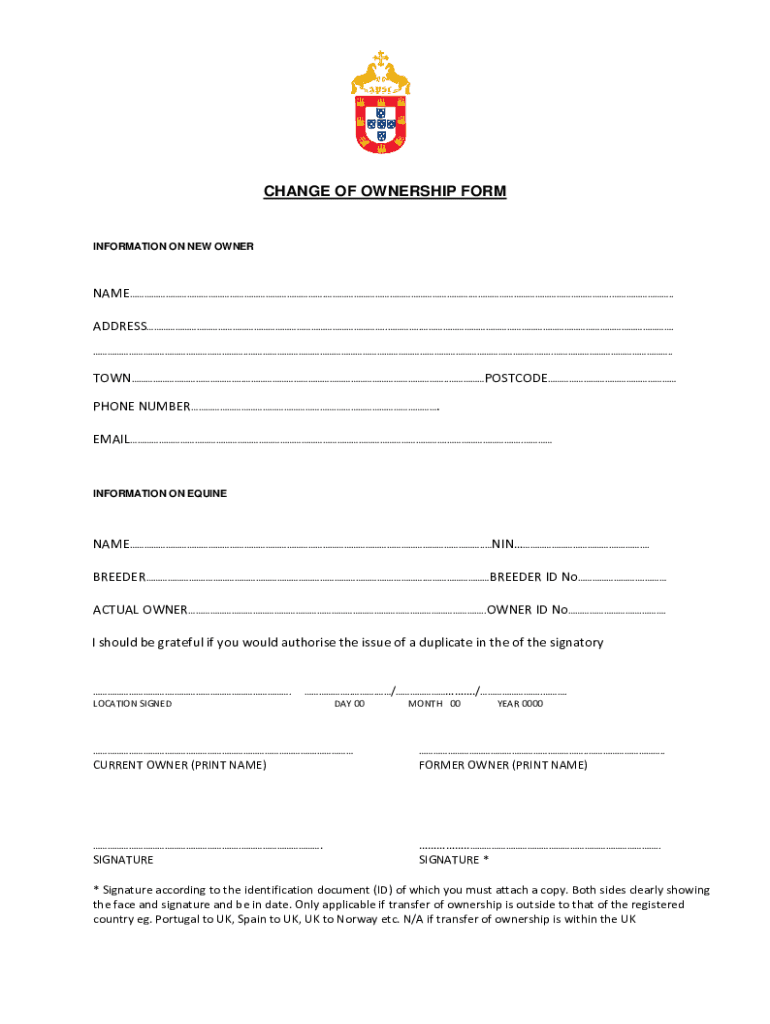 Fillable Online CHANGE OF OWNERSHIP FORM Fax Email Print - pdfFiller