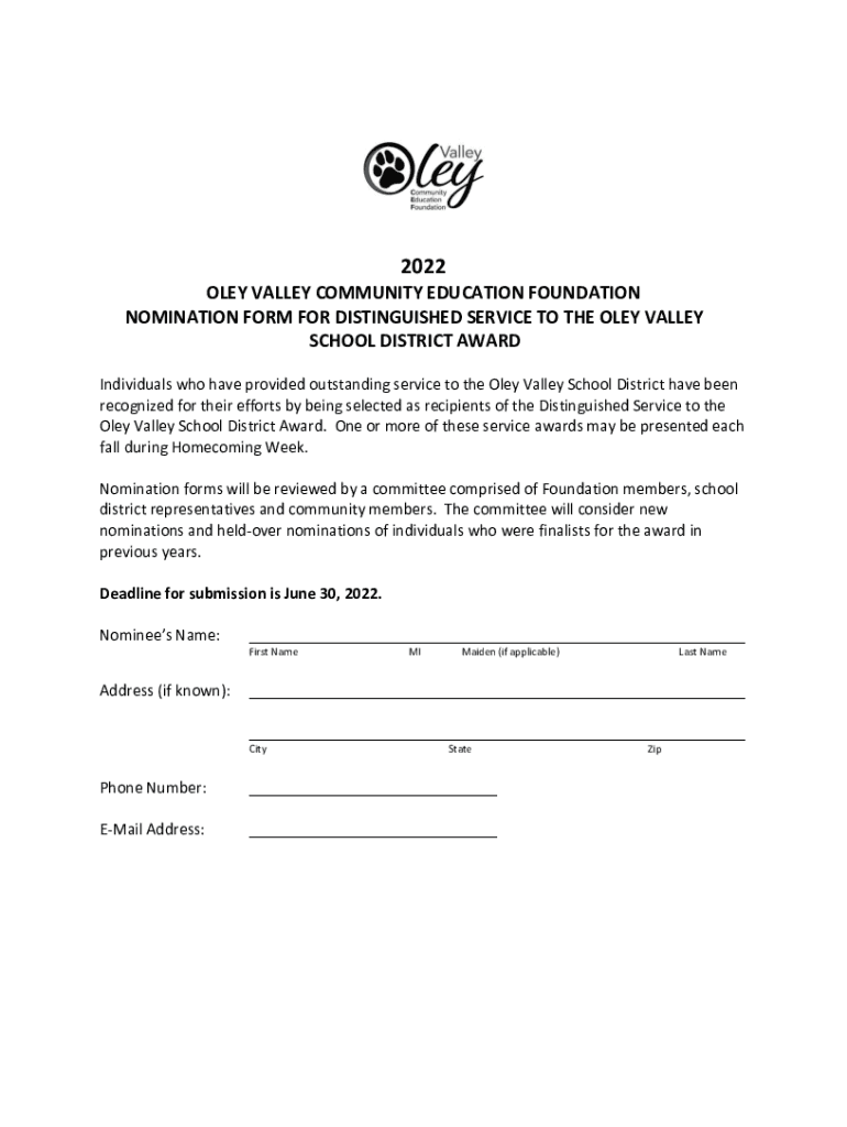 Fillable Online Distinguished Alumni / Service Awards Fax Email Print - pdfFiller