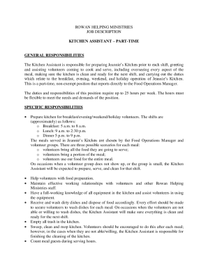 Fillable Online Kitchen Assistant Job Description Fax Email Print ...