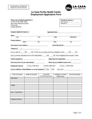 Fillable Online La Casa Family Health Center Careers and Employment Fax Email Print - pdfFiller