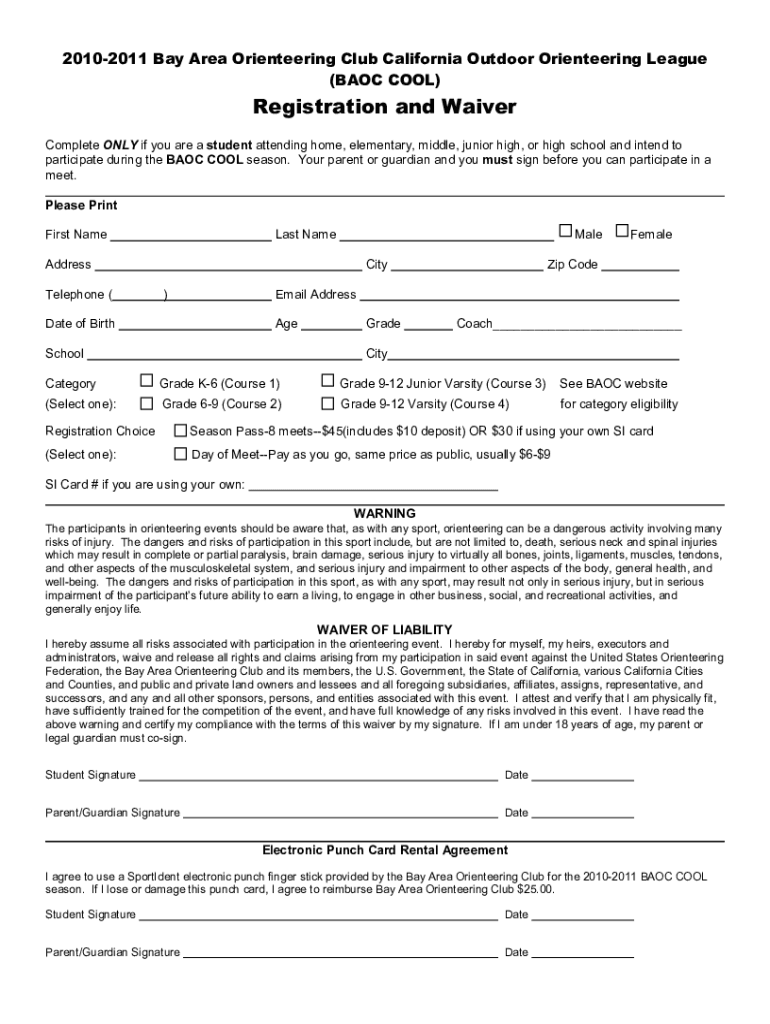 Fillable Online Juniors/Cool/Shadowing - BAOC Fax Email Print - pdfFiller