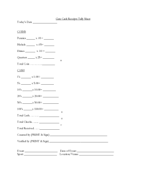 Fillable Online Gate Cash Receipts Tally Sheet Fax Email Print - pdfFiller