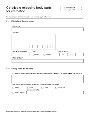 Fillable Online cremation-form-8-certificate-releasing-body-parts ...