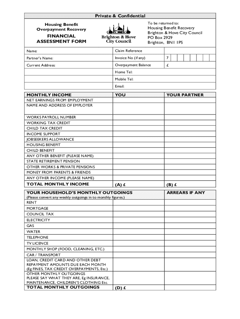 Fillable Online Private & Confidential FINANCIAL ASSESSMENT FORM Fax ...
