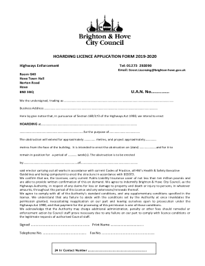 Fillable Online hoarding licence application form 2019-2020 Fax Email ...