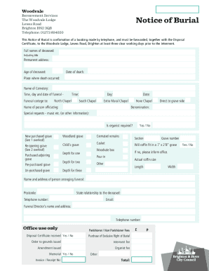 Fillable Online Notice of burial of cremated remains Fax Email Print ...
