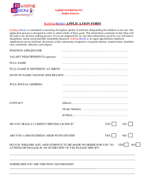 Fillable Online Building Blocks' APPLICATION FORM Fax Email Print ...