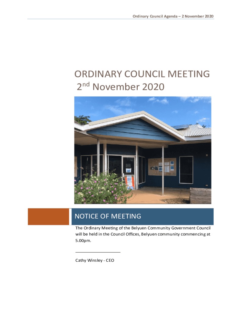 Fillable Online The Ordinary Meeng of the Belyuen Community Government ...