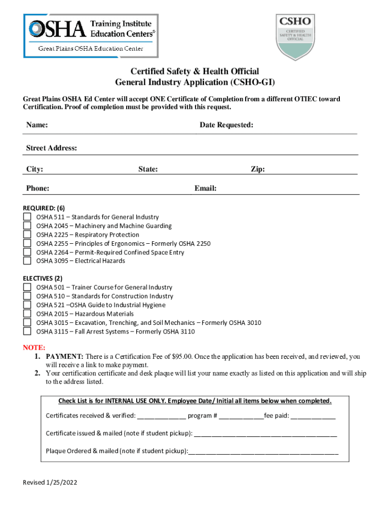 Fillable Online General Industry Application (CSHO-GI) Fax Email Print ...