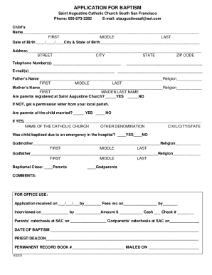 Fillable Online Child Baptism Registration Form - St. Luke Catholic ...