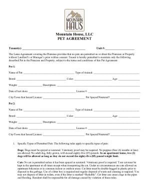 Fillable Online Sample Pet Agreement for Rental Properties Fax Email ...