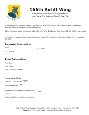 Fillable Online DE NG Chaplain Corps Support Request Form Fax Email ...