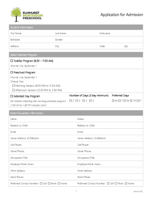 Fillable Online APPLICATION FORM. Child s full name Gender. Date of ...