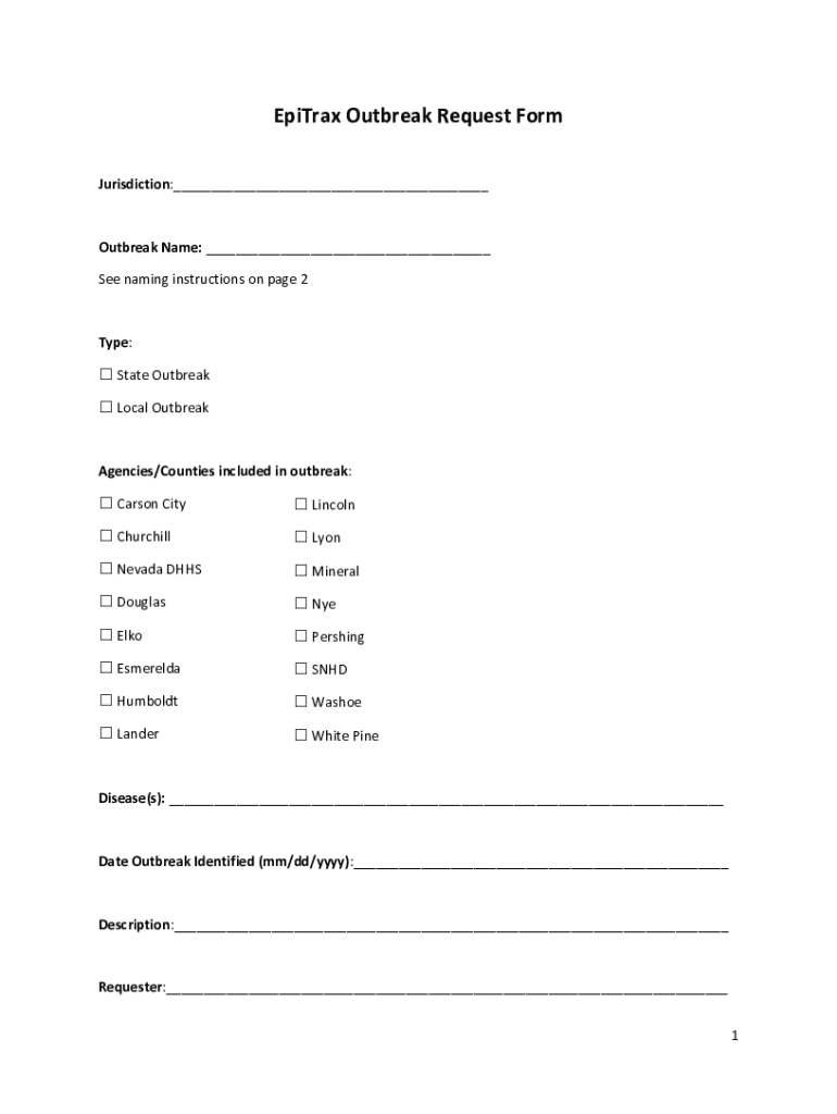 Fillable Online Epitrax Outbreak Request Form 06.01.23 Fax Email Print ...