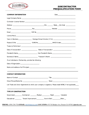 Fillable Online Sub Prequalification Form Fax Email Print - pdfFiller
