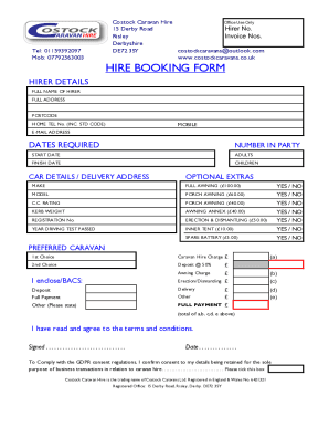 Fillable Online Costock Caravan Hire - Fill Online, Printable, Fillable ...