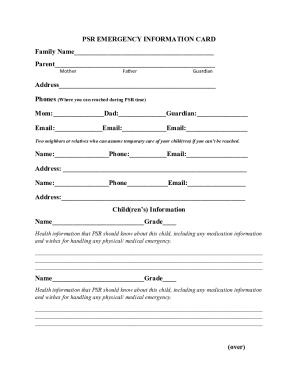Fillable Online PSR Emergency Card Fax Email Print - pdfFiller