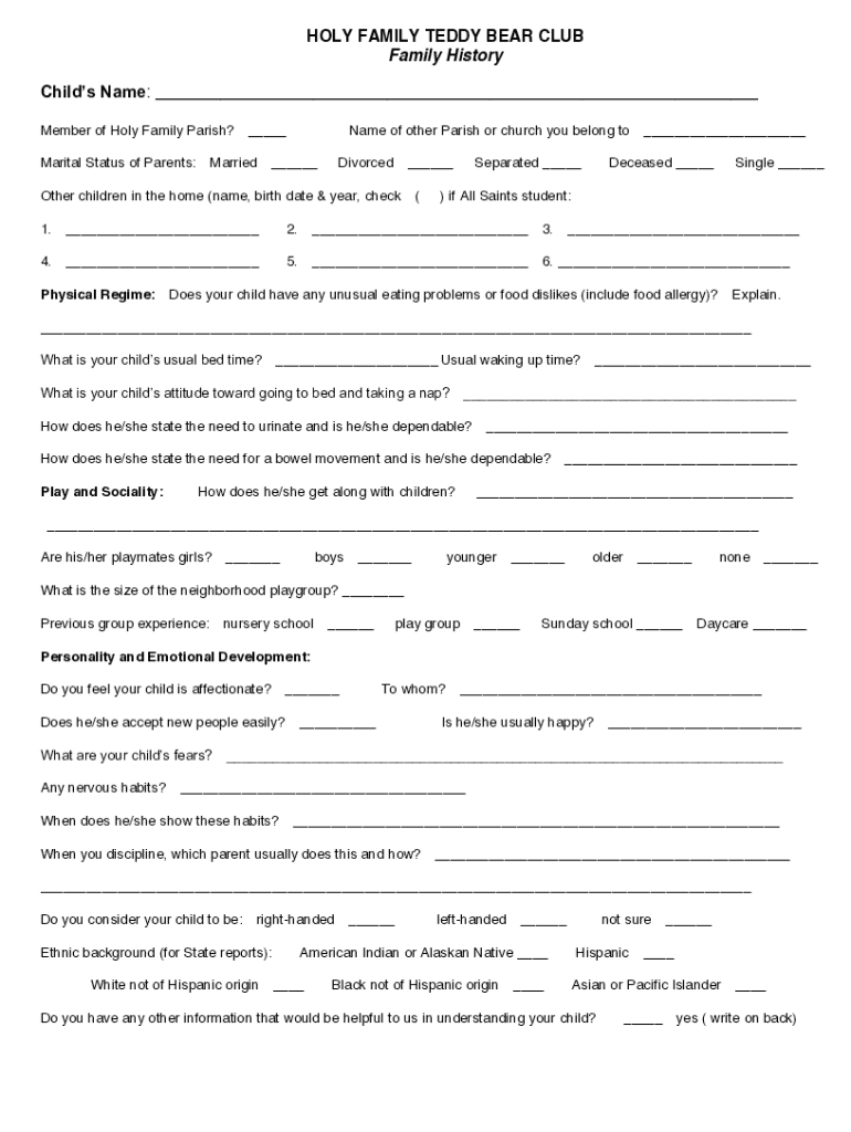 Fillable Online Family History Form 20-21.pdf Fax Email Print - pdfFiller