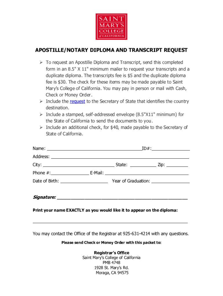 Fillable Online APOSTILLE/NOTARY DIPLOMA AND TRANSCRIPT ... Fax Email ...