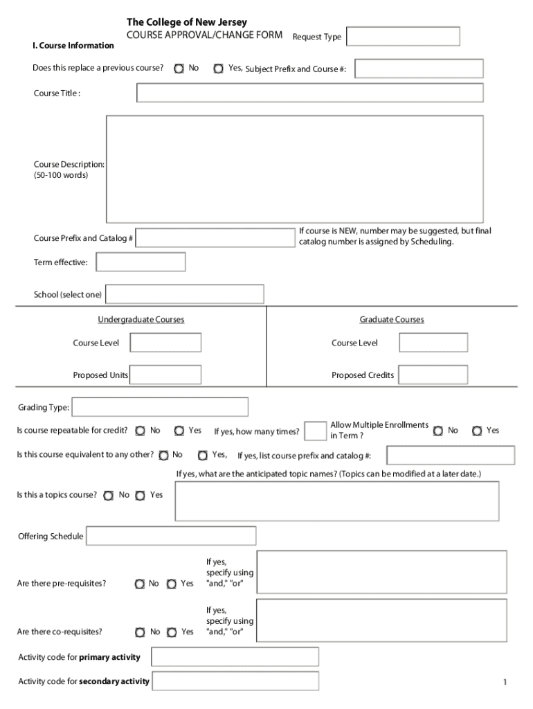 Fillable Online academicaffairs tcnj Course-Approval-Form.pdf Fax Email Print - pdfFiller