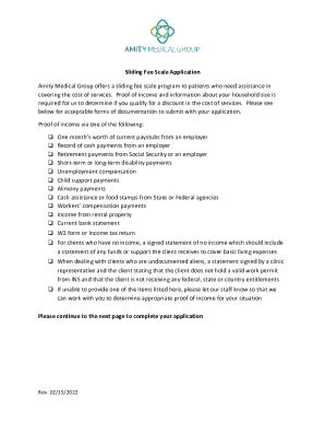 Fillable Online Sliding Fee Scale Application Amity Medical Group Fax ...