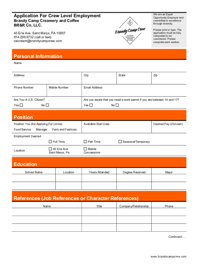 Fillable Online Welcome to Brandy Camp Creamery and Pronto! CafeGet ... Fax Email Print - pdfFiller
