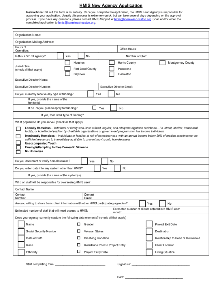 Fillable Online HMIS New Agency Application Fax Email Print - pdfFiller