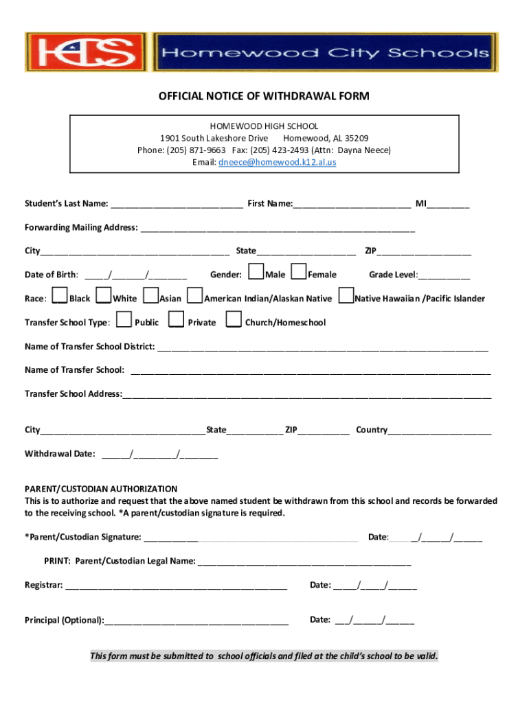 Fillable Online HOMEWOOD HIGH SCHOOL Fax Email Print - pdfFiller