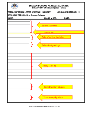 Fillable Online INFORMAL LETTER WRITING LANGUAGE NOTEBOOK Fax Email ...