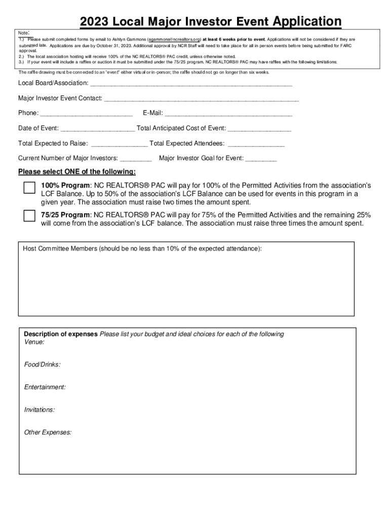 Fillable Online 2023 Local Major Investor Event Application Fax Email Print - pdfFiller