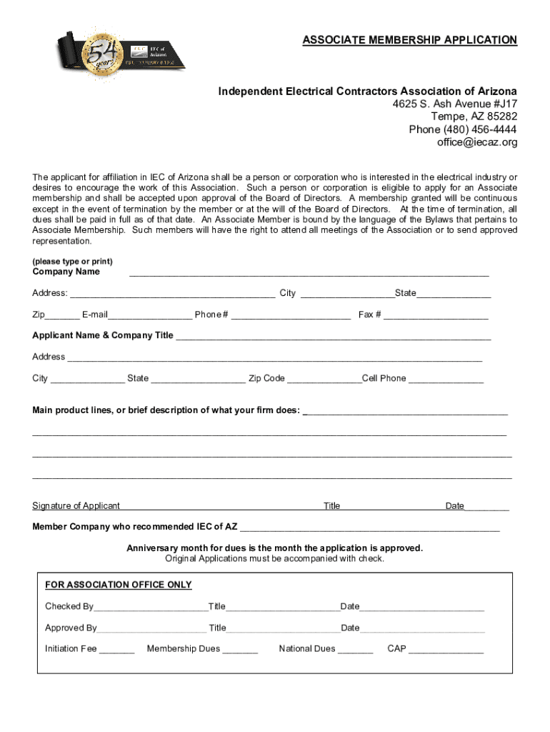 Fillable Online IEC of Southern Arizona - Associate Membership Application Fax Email Print ...