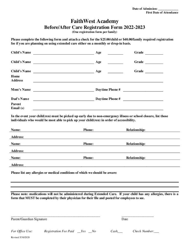Fillable Online Before/After Care Registration Form 2022-2023 Fax Email Print - pdfFiller