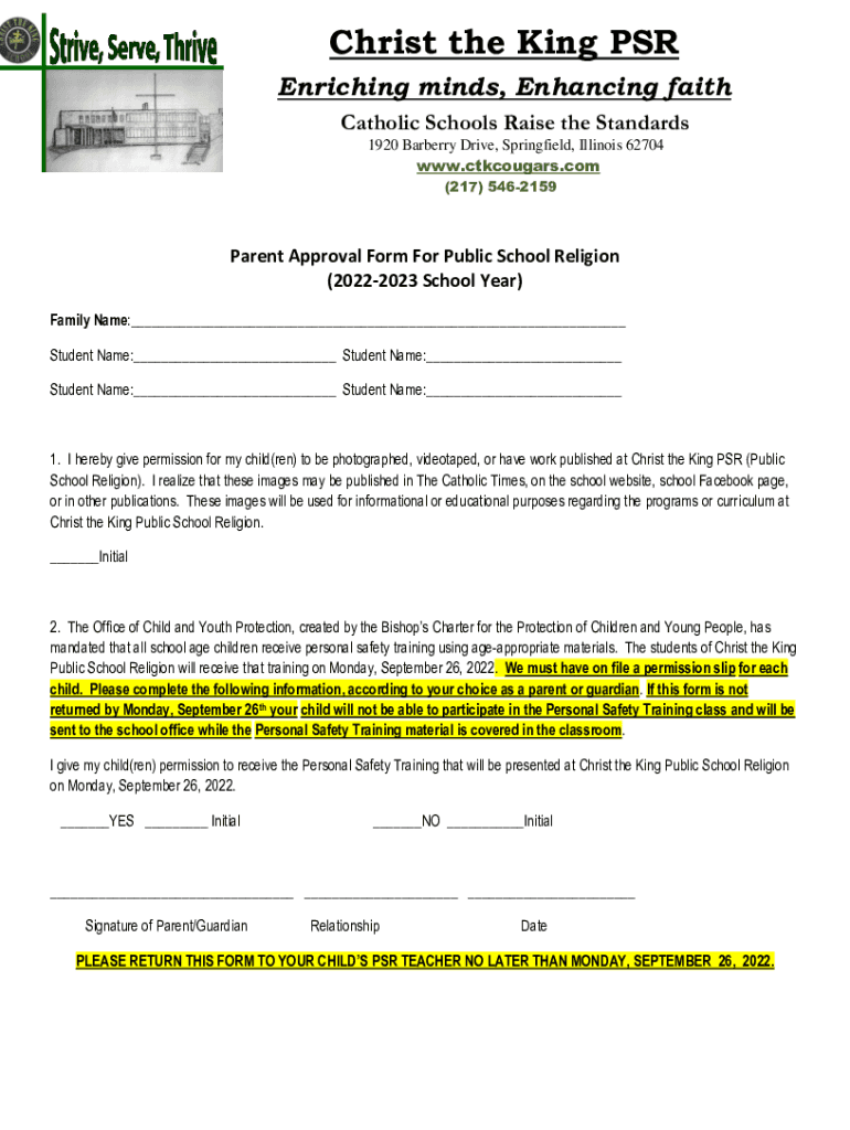 Fillable Online Pre-K Program - Christ the King Catholic School Fax ...