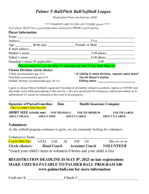 Fillable Online Thank you for your interest in the Palmer Ball Program ...