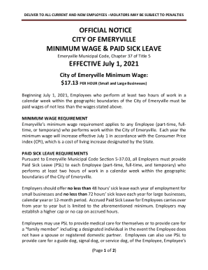 Fillable Online official notice city of emeryville minimum wage & paid ...