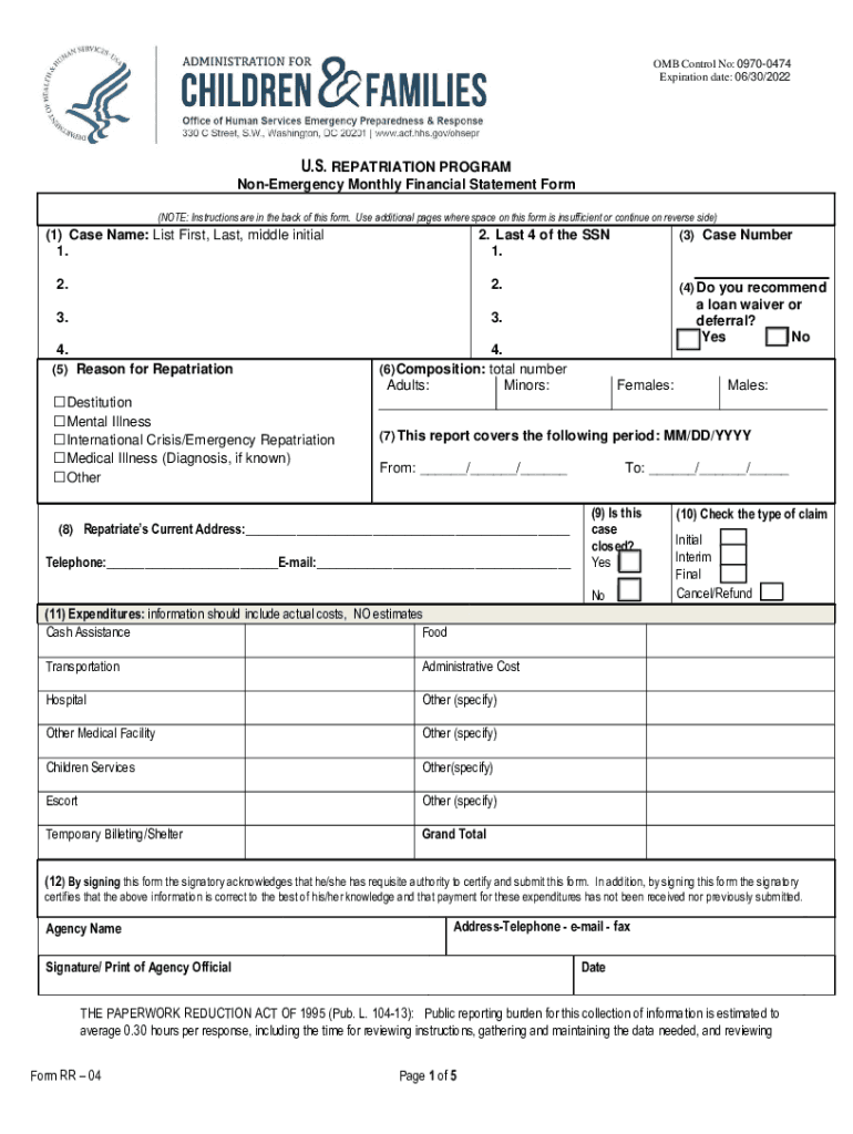 Fillable Online Form RR 04 Page 1 of 5 U.S. REPATRIATION ... Fax Email ...