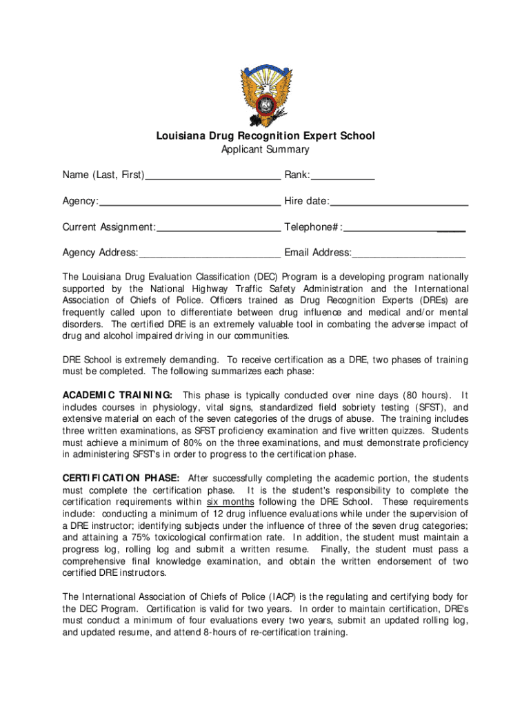 Fillable Online Drug Recognition Expert Training Application Fax Email ...