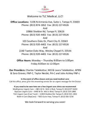 Fillable Online Tampa Primary Care Walk In Clinic - TLC Medical ... Fax ...
