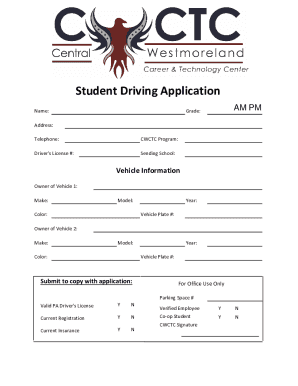 Fillable Online Student Driving Application CWCTC Fax Email Print ...