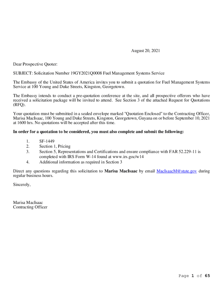 Fillable Online Request for Quotes GASOLINE FUEL DELIVERY Public ...