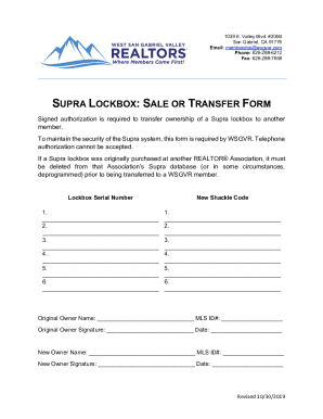 Fillable Online SUPRA LOCKBOX: SALE OR TRANSFER FORM Fax Email Print ...