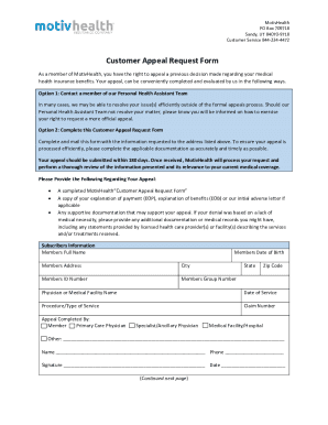Fillable Online Customer Appeal Request Form Fax Email Print - pdfFiller