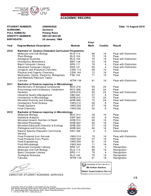 Fillable Online ACADEMIC RECORD Fax Email Print - pdfFiller