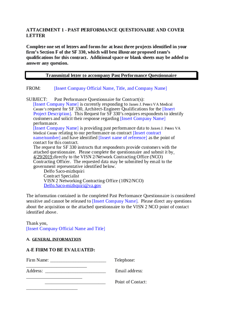 solicitation attachment - past perance questionnaire and Doc Template ...