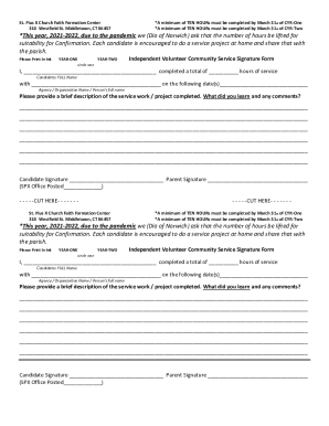 Fillable Online Independent Volunteer Community Service Signature Form ...