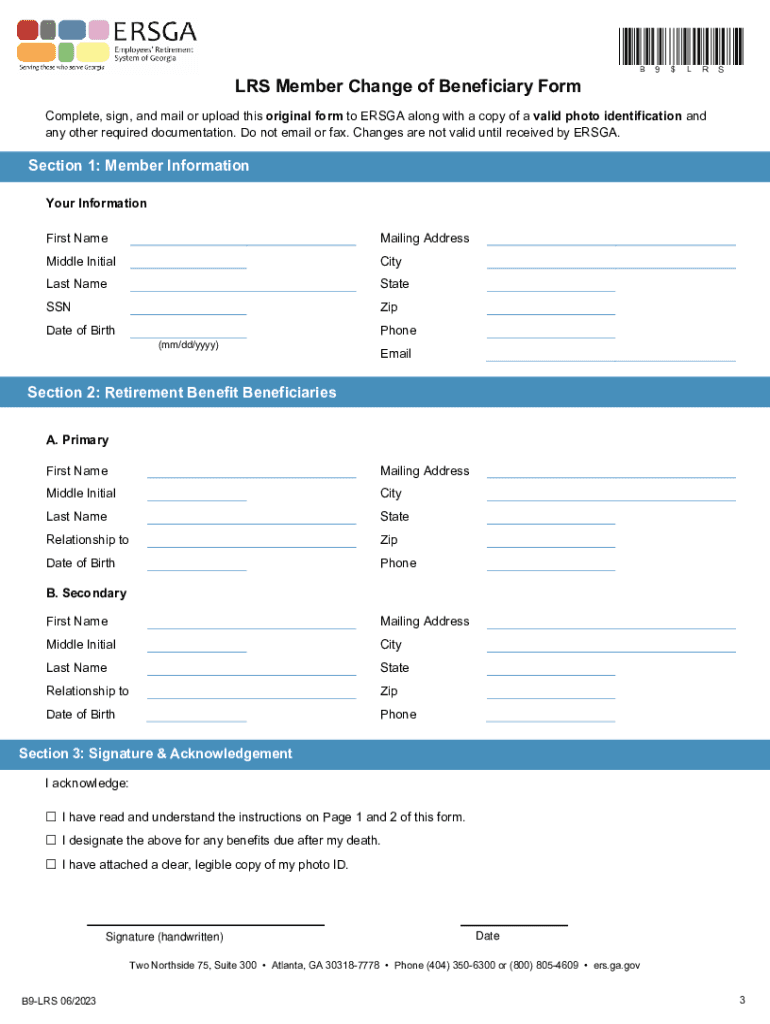 Fillable Online LRS Member Change of Beneficiary Form Instructions Fax Email Print - pdfFiller